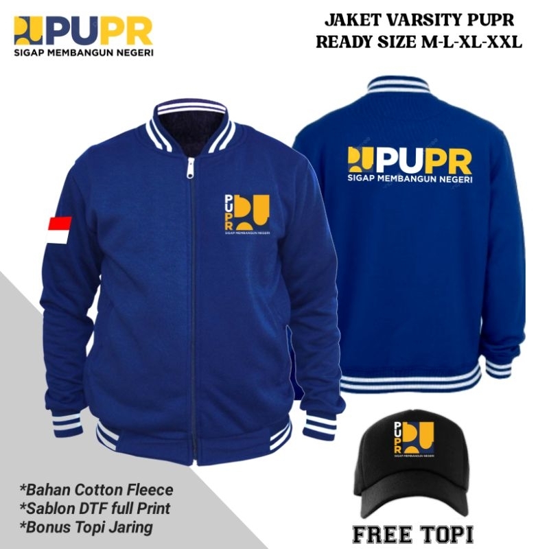 Jual Jaket Varsity Logo PUPR Kementerian Jaket Model Basebal Bonus Topi ...