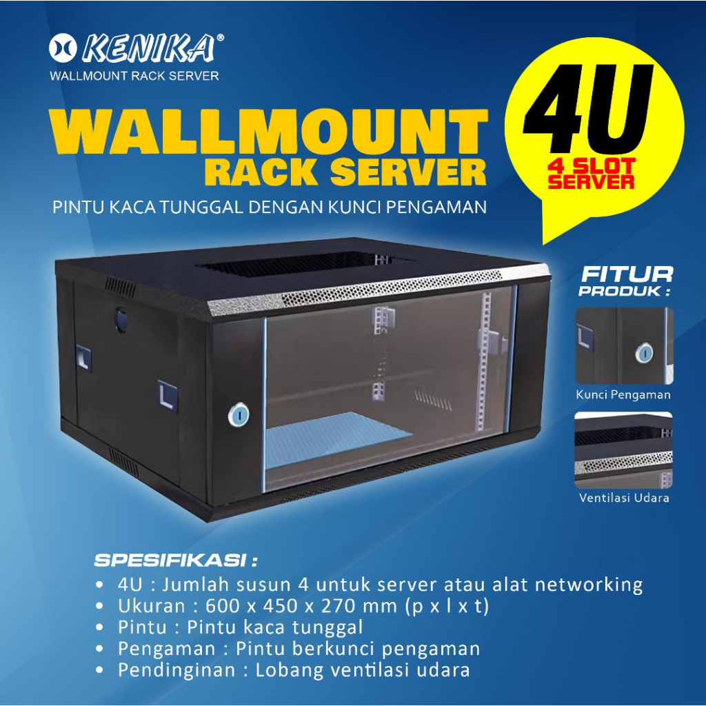 Jual Rak Server Rack Merk Kenika 4U Wallmount 4 Slot Server 60 x 45 x ...