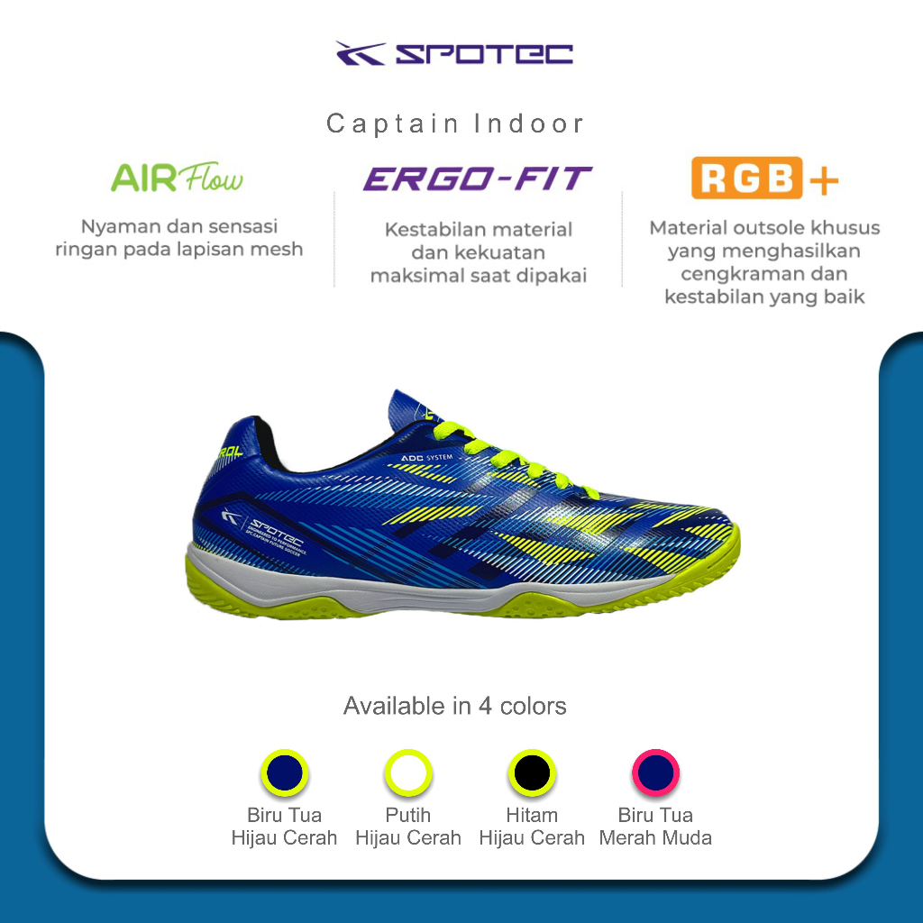 Jual SPOTEC Sepatu FUTSAL Artikel CAPTAIN INDOOR-biru/hijau cerah ...