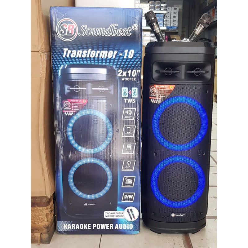 Jual SPEAKER PORTABLE SOUNDBEST TRANSFORMER 10 2 MIC WIRELESS SPEAKER ...