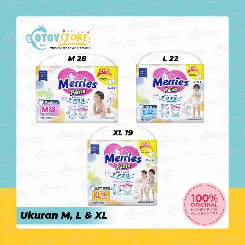 Jual Merries Premium Pants M28 L22 XL19 Popok Bayi Sekali Pakai ...