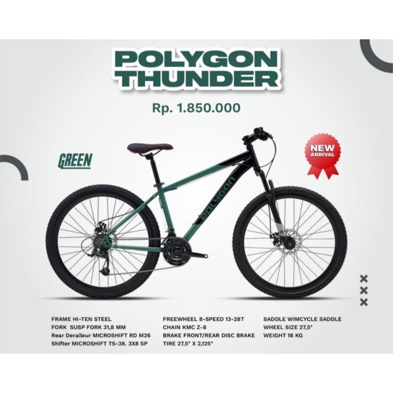 Jual SEPEDA MTB POLYGON THUNDER FRAME HI-TEN STEEL 27.5 3X8 SPEED ...