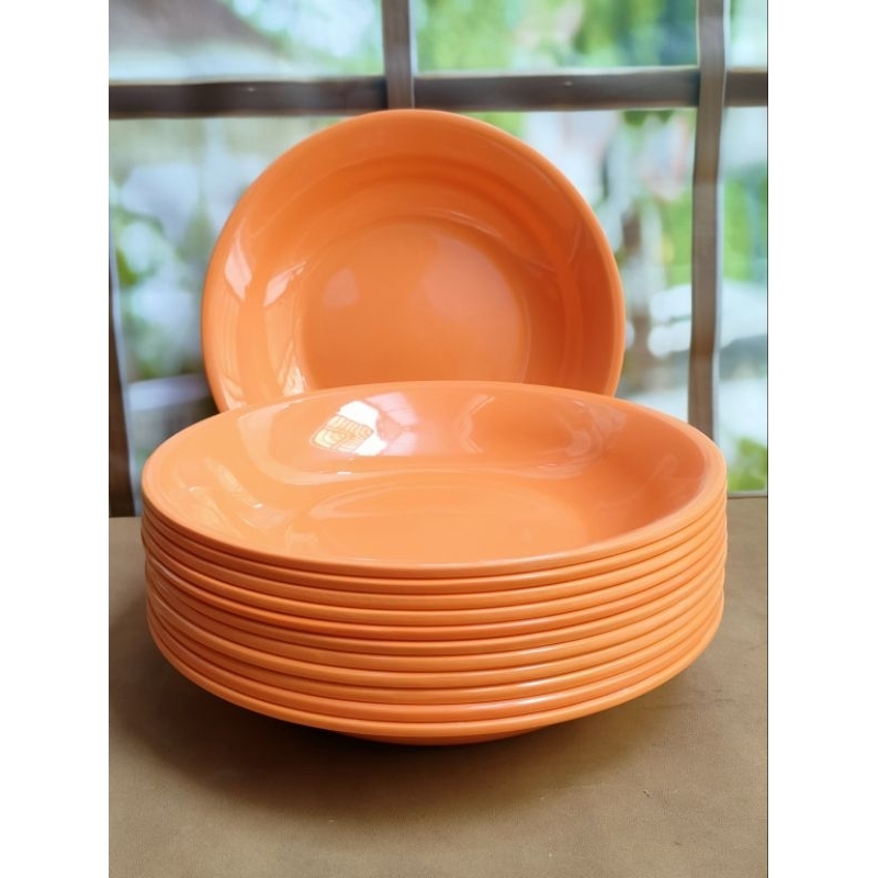 Jual 12pcs piring makan bulat melamine orange 23cm 9inc original ...