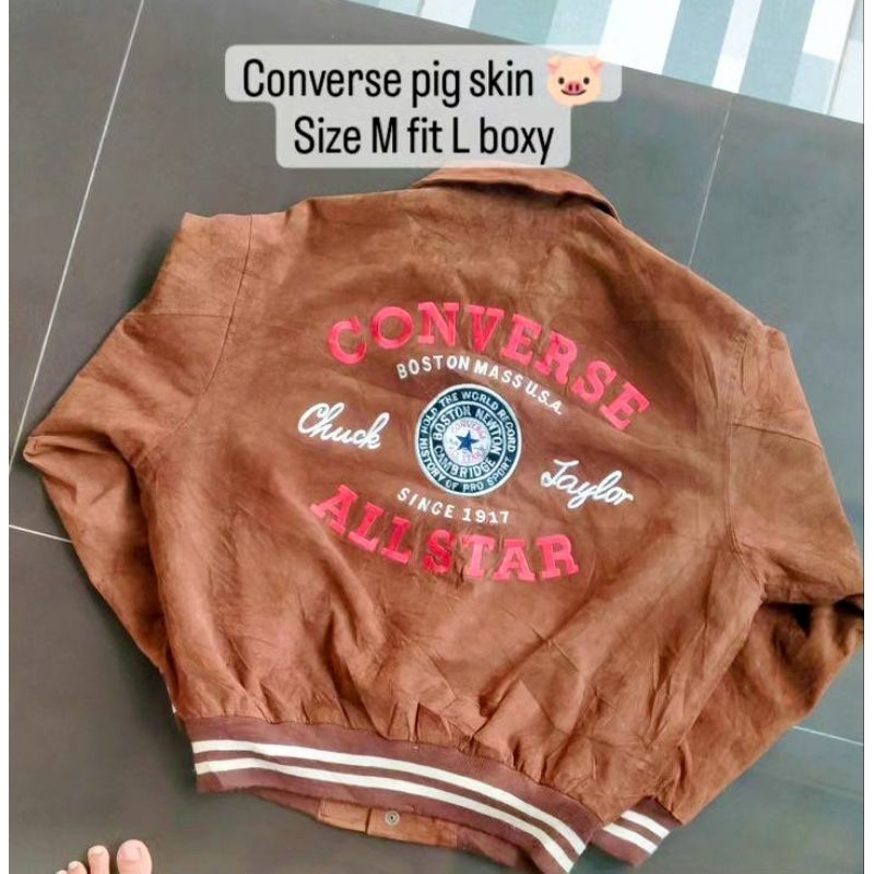 Jual jacket Converse kulit pig skin varsity bomber vintage | Shopee ...