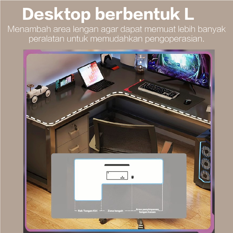 Jual Damaindah Meja Komputer Shaped L Serat Karbon / Meja Komputer ...