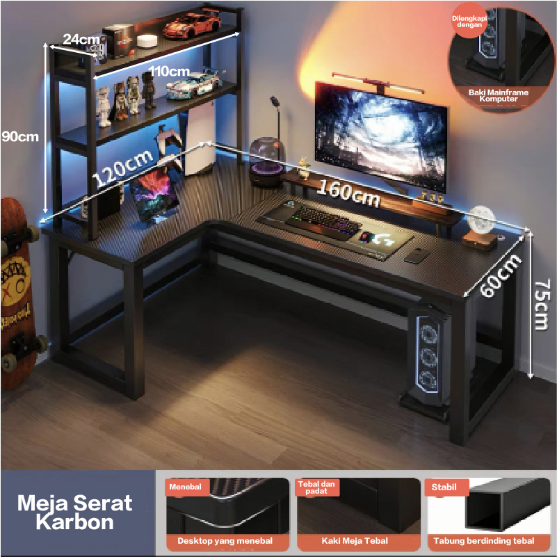 Jual Damaindah Meja Komputer Shaped L Serat Karbon / Meja Komputer ...