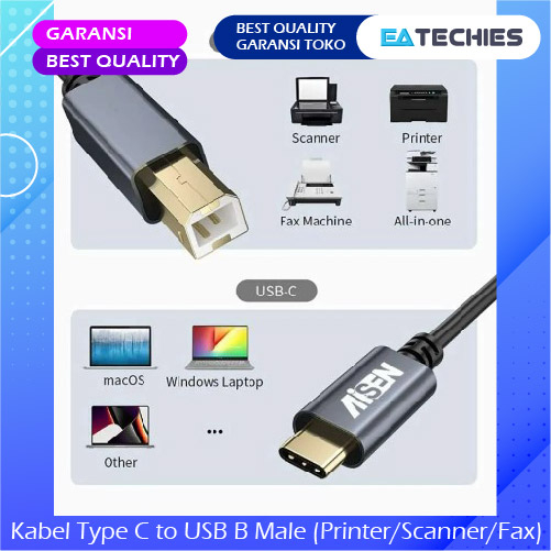 Jual Kabel USB Type C to Printer Scanner B Male Aisen 1.5 Meter 1.5M 1 ...