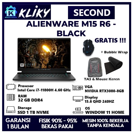Jual Laptop gaming Alienware M15 intel core i7 Ram 32gb Ssd 1 tb Nvidia ...
