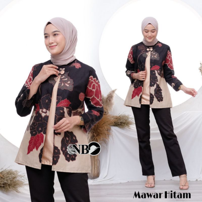 Jual blus batik wanita kombinasi velvet | atasan batik lengan panjang ...