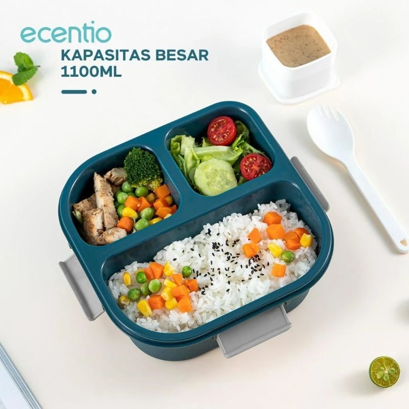 Jual ecentio Kotak Makan Lunch Box 3 Sekat 1100ml 850ml Anti Tumpah | Shopee Indonesia