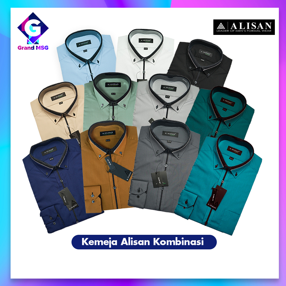 Jual ALISAN Kemeja Formal Polos Slimfit Kombinasi Pria Lengan Panjang ...
