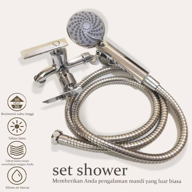 Jual Paket Shower Kamar Mandi Set Hand dan Kran Shower Cabang Hand- 1/2 Inch 5 Mode Fungsi ...