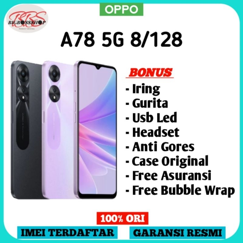 Jual OPPO A78 5G 8/128 GB NFC Garansi Resmi (+8GB RAM Expansion ...