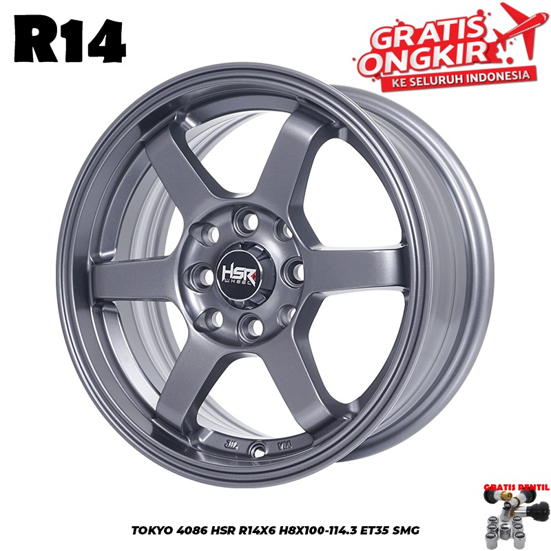 Jual Velg HSR TOKYO R14 lebar 6 Pcd 4X100/114,3 ET35 Semi Matte Grey pelek Te37 ring 14 mobil ...
