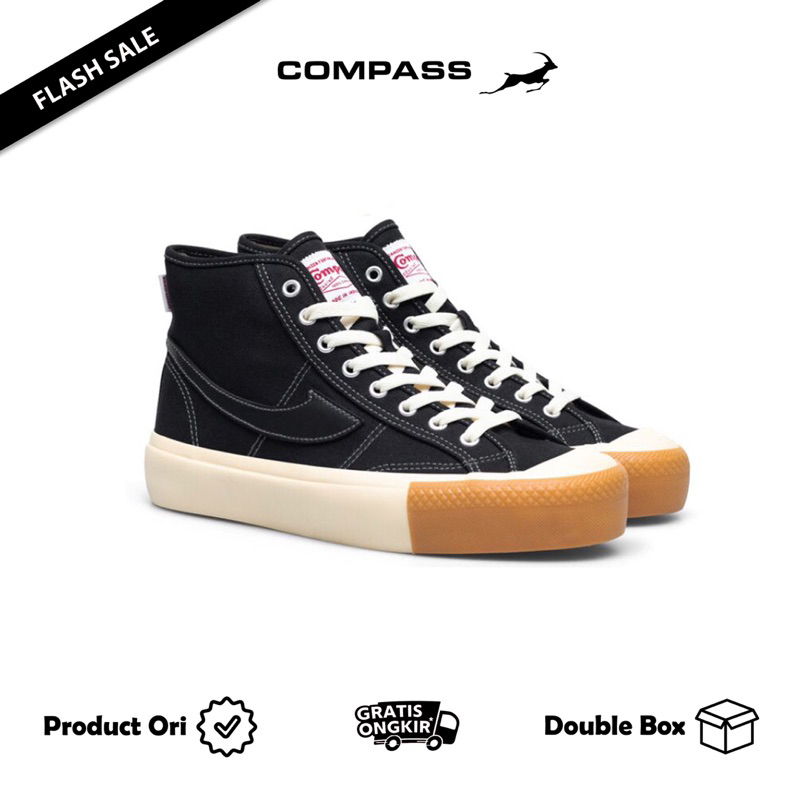 Jual [ORIGINAL NEW] SEPATU COMPASS GAZELLE HI BLACK GUM | Shopee Indonesia