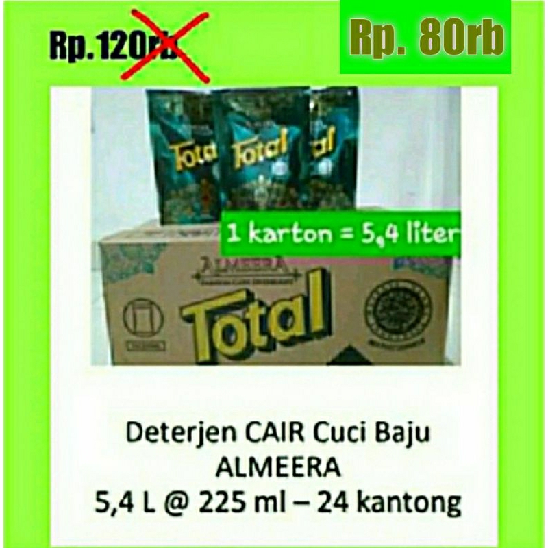Jual Deterjen Cair Total Almeera 225 ml 1 dus isi 24 pcs | Shopee Indonesia