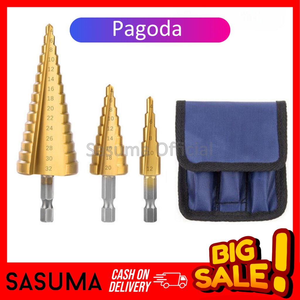 Jual SASUMA 3PCS SET 4-12mm 4-20mm 4-32mm MATA BOR PAGODA SPIRAL ...