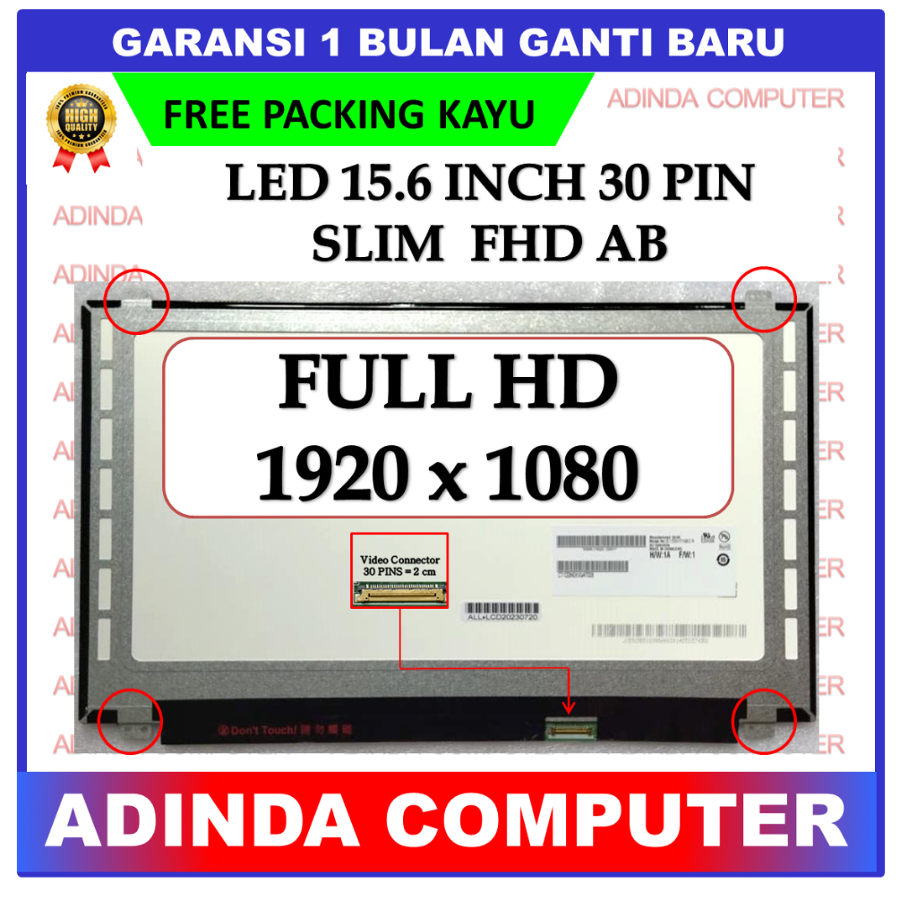 Jual LCD LED 15 Inch 15.6 Inch Slim FHD 30 pin AB Full HD | Shopee ...