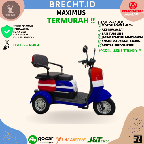 Jual Sepeda Motor Listrik Roda Tiga Pacific MAXIMUS 48v/ 20Ah 650 Watt ...