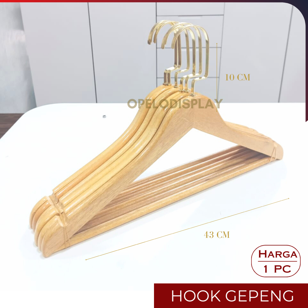Jual [ NEW ] HANGER KAYU PALANG DEWASA BUTIK HUK GEPENG GOLD DAN SILVER ...