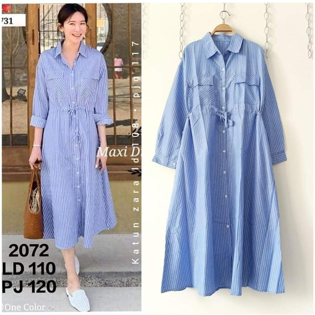 Jual MAXI DRESS STRIPE WANITA / MAXI DRESS KATUN SALUR TWO POCKET | Shopee Indonesia