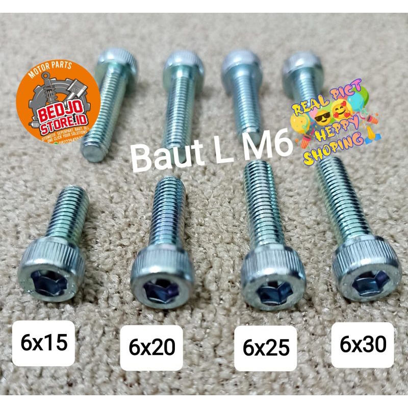 Jual Baut Kunci L 10 ukuran M6x 20/ M6 x 25 /M6 x 30/ M6 x 35 | Shopee Indonesia