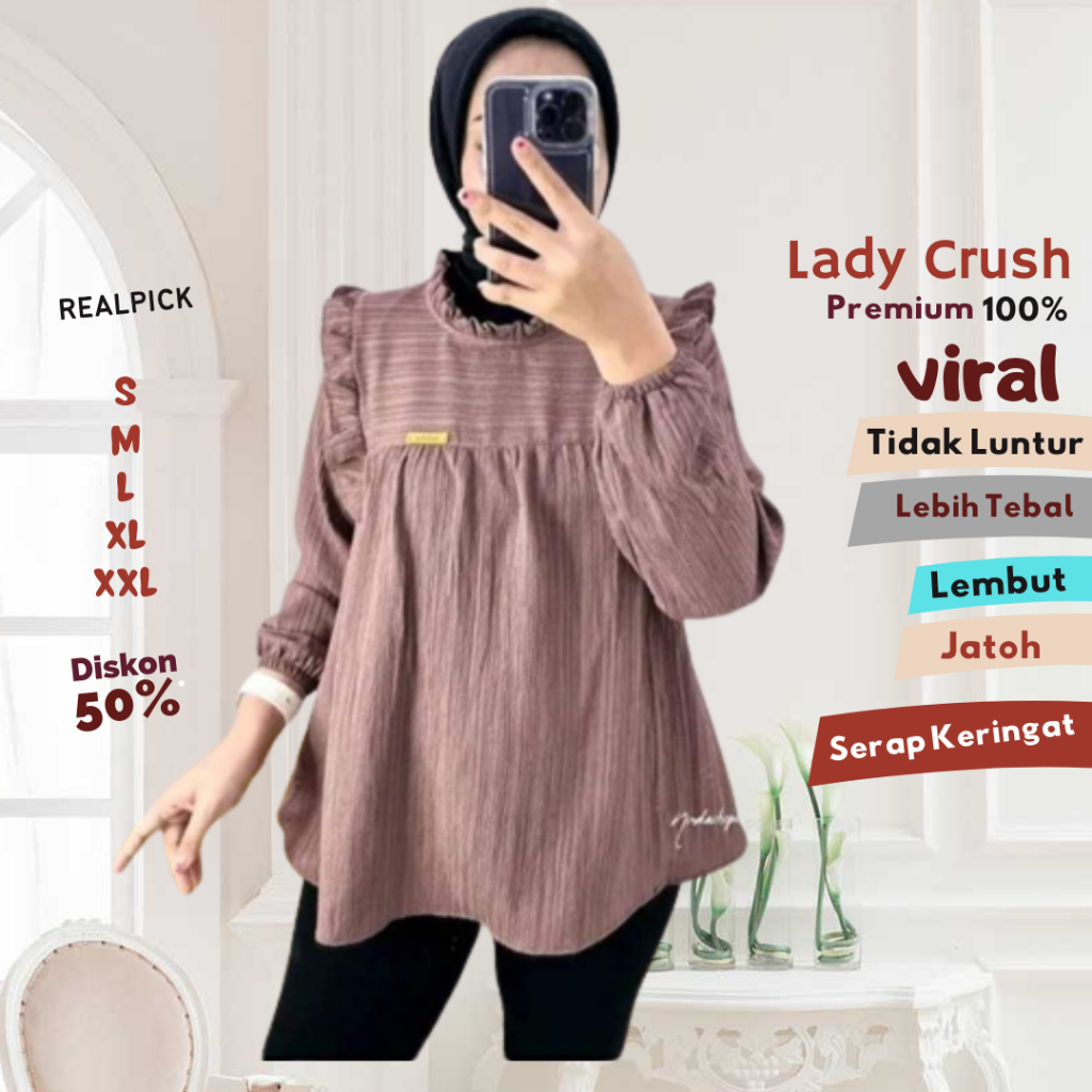 Jual Lady Crush Atasan Wanita Blouse Viral Premium Lengan Panjang ...