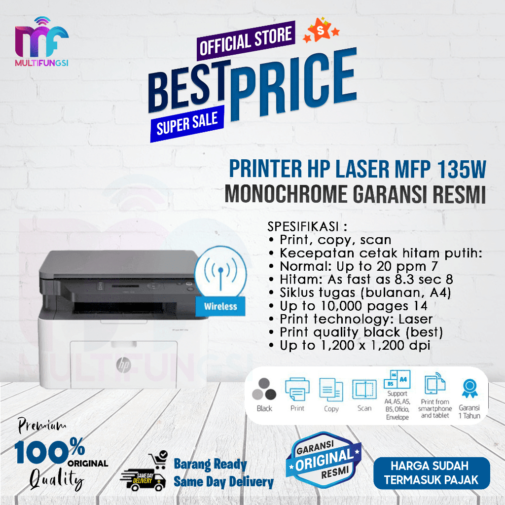 Jual Printer HP Laserjet MFP-135w / M135W / 135W Print Scan Copy Wireless Garansi Resmi | Shopee ...