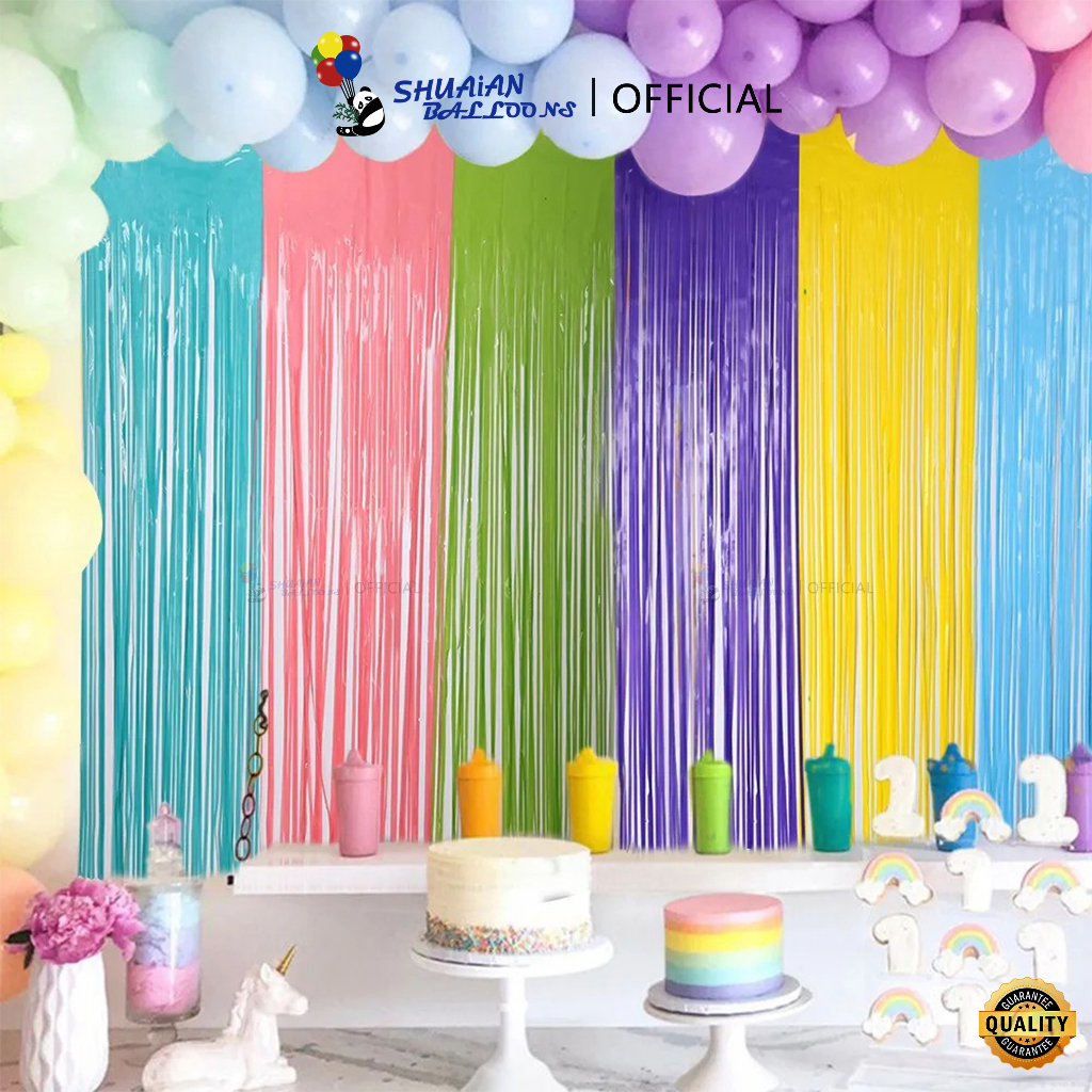 Jual SHUAIAN Tirai Foil Ulang Tahun Pastel Tirai Backdrop Rumbai ...