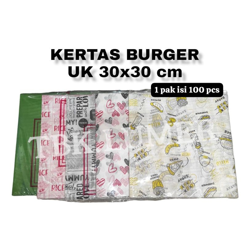 Jual KERTAS BURGER MOTIF/kertas kue isi 100 lembar/kertas burger besar ...