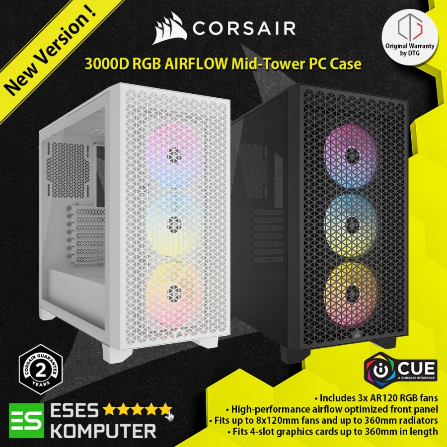Jual Casing PC Corsair 3000D RGB AIRFLOW | ATX Mid Tower 3X ARGB Fan ...