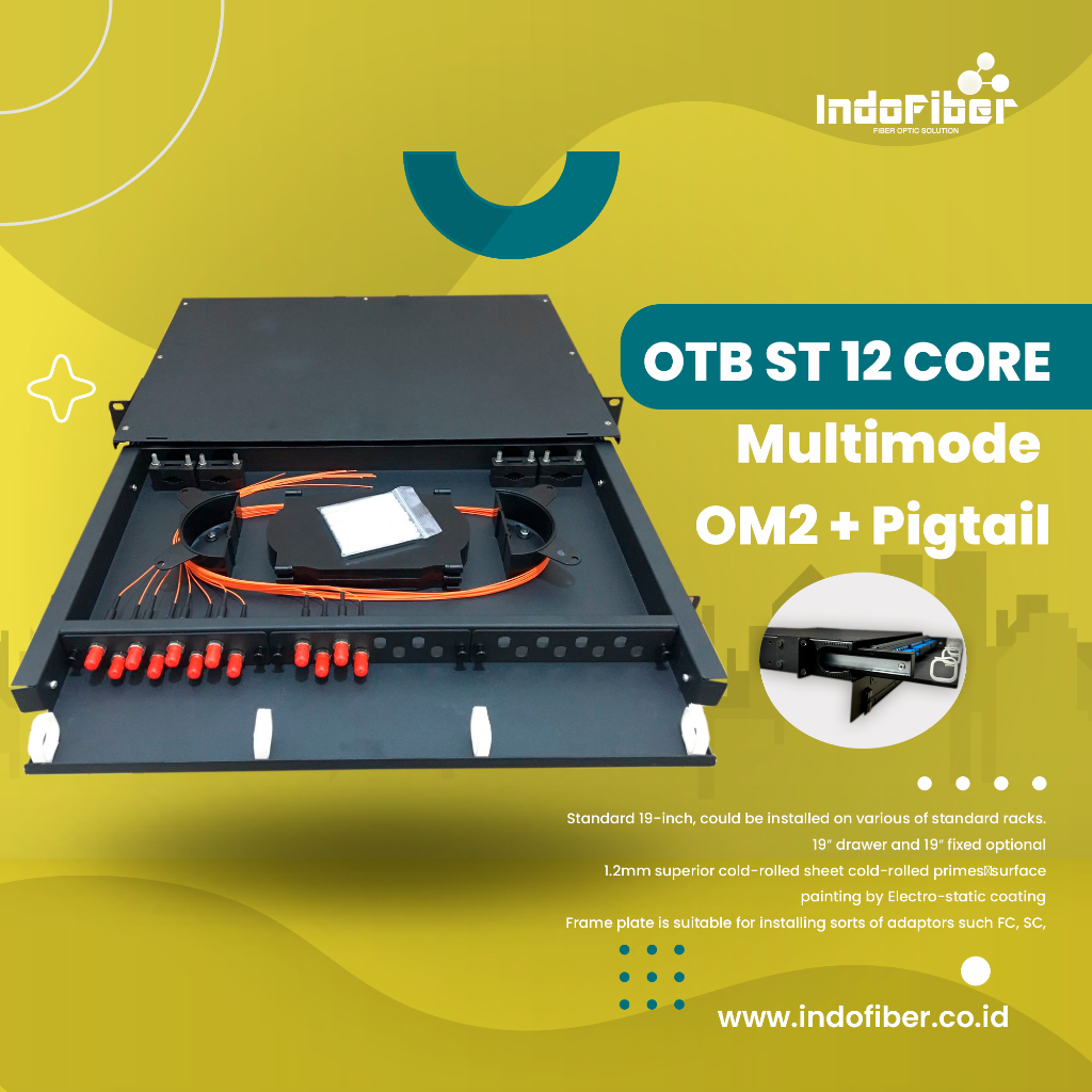 Jual Indofiber OTB 12 core ST Multimode OM2 rackmount sliding rail + Pigtail / OTB 12 port ST ...
