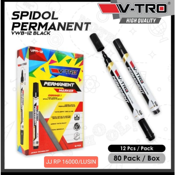 Jual [1 Kotak] Spidol Permanent Marker Vtro VPM-12 (Hitam, Biru, Merah ...