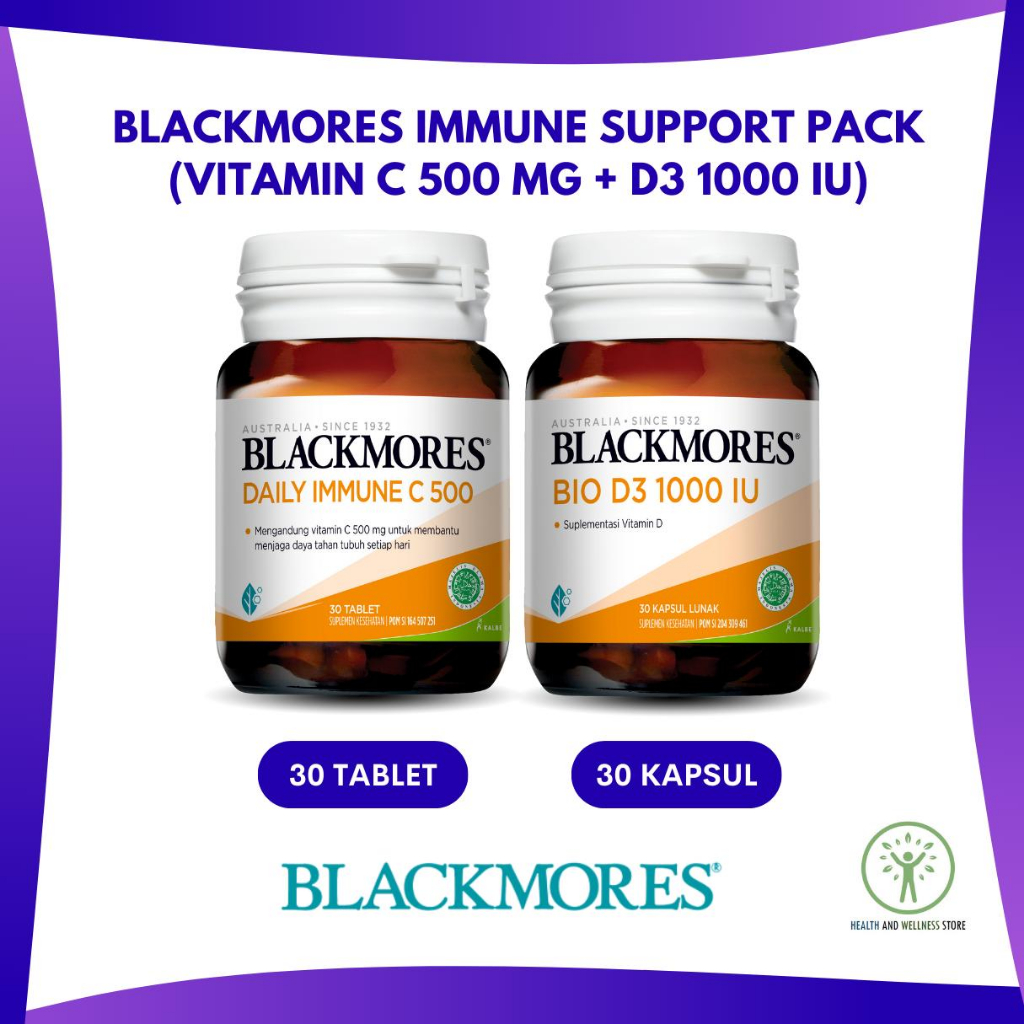 Jual PAKET BLACKMORES DAILY IMMUNE VITAMIN C 500 MG 30 60 TABLET BIO D3 VITAMIN D3 1000 IU 30 60 ...