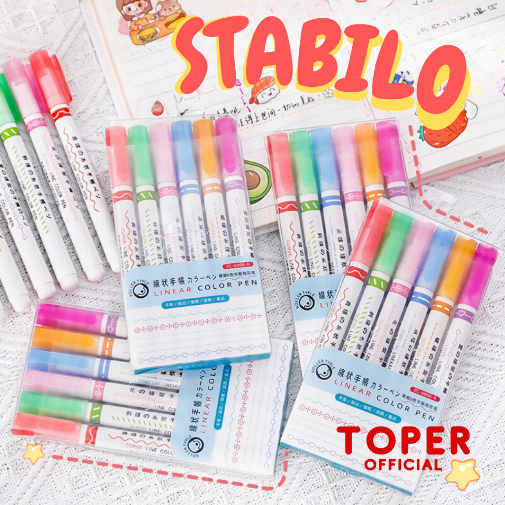 Jual TOPER Spidol Linear Pulpen Motif Berwarna Full Color Curve ...