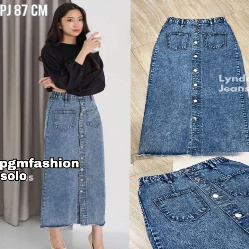 Jual Rok jeans panjang span style korea | Shopee Indonesia