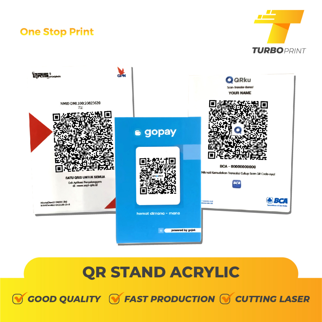 Jual QR STAND ACRYLIC / QRIS PEMBAYARAN BCA GPN GOPAY / TEKUK STANDING ...