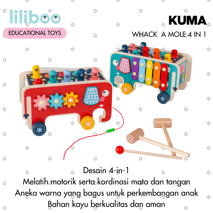 Jual LILIBOO KUMA Mainan Edukasi Anak Montessori Kayu Elephant Whack a ...