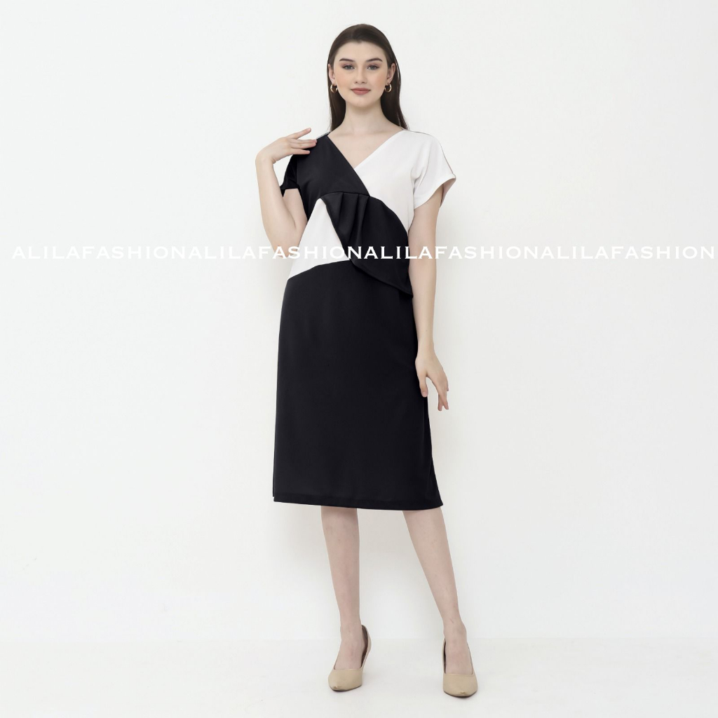 Jual ALILA | Dress Naomi Midi Dress Korean Look Style | Shopee Indonesia