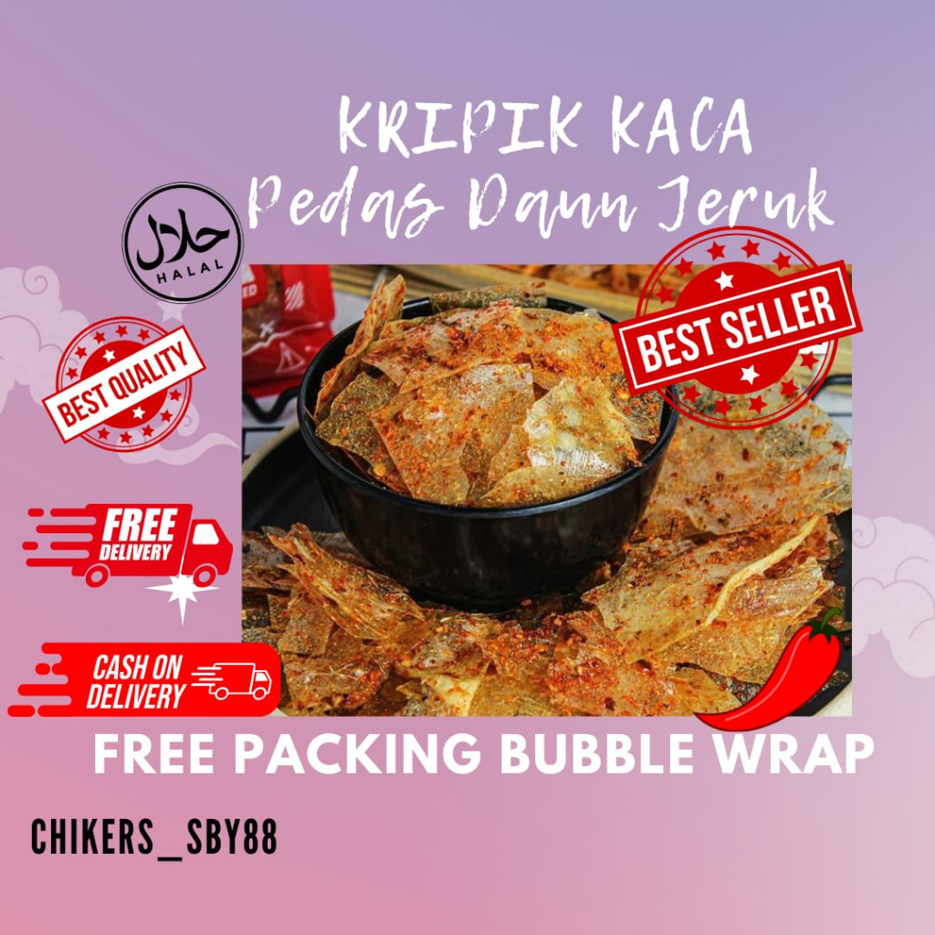 Jual (BISA COD) KERIPIK KACA PEDAS DAUN JERUK KERIPIK BELING KRIPCA ...
