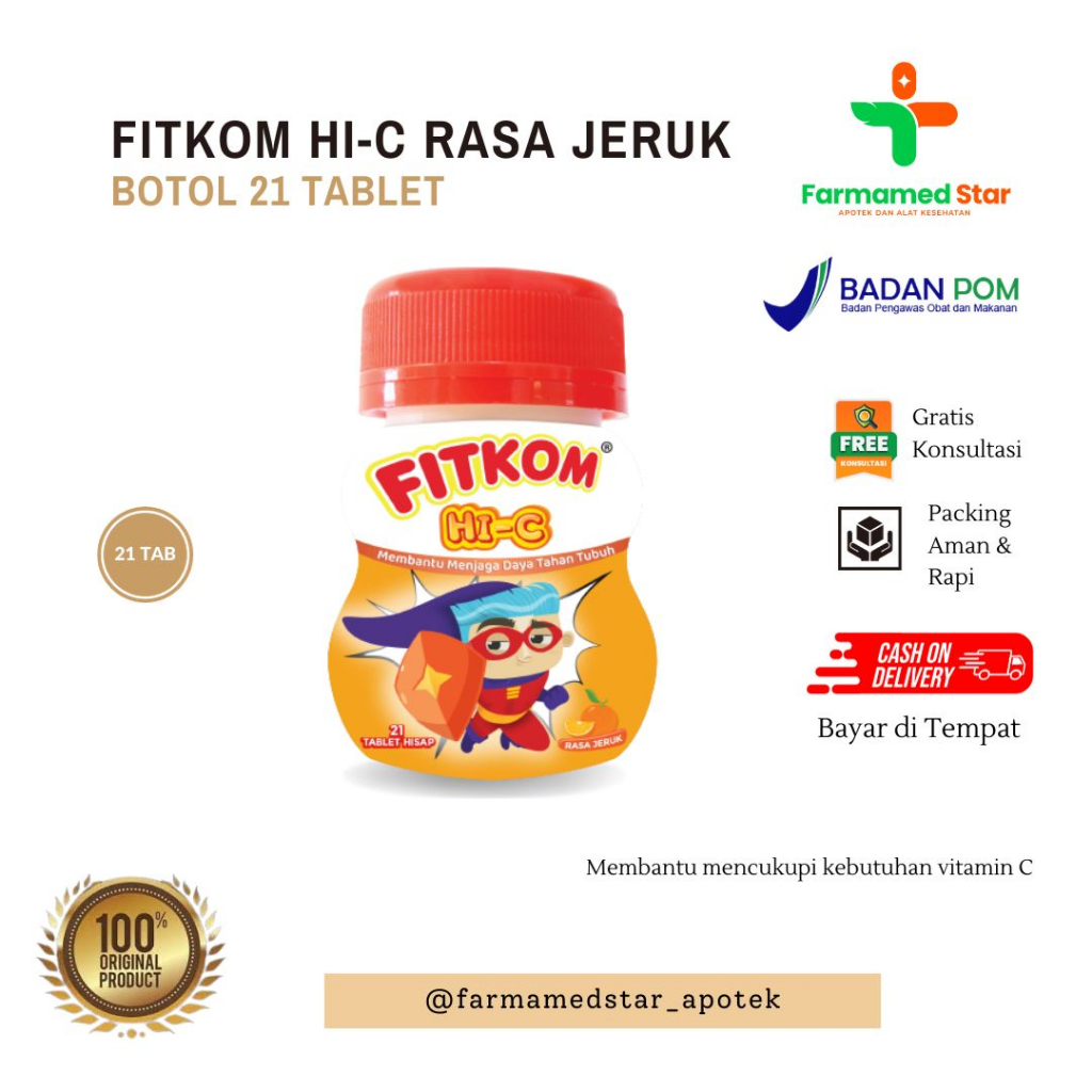 Jual FITKOM HI-C RASA JERUK BOTOL 21 TABLET | Shopee Indonesia