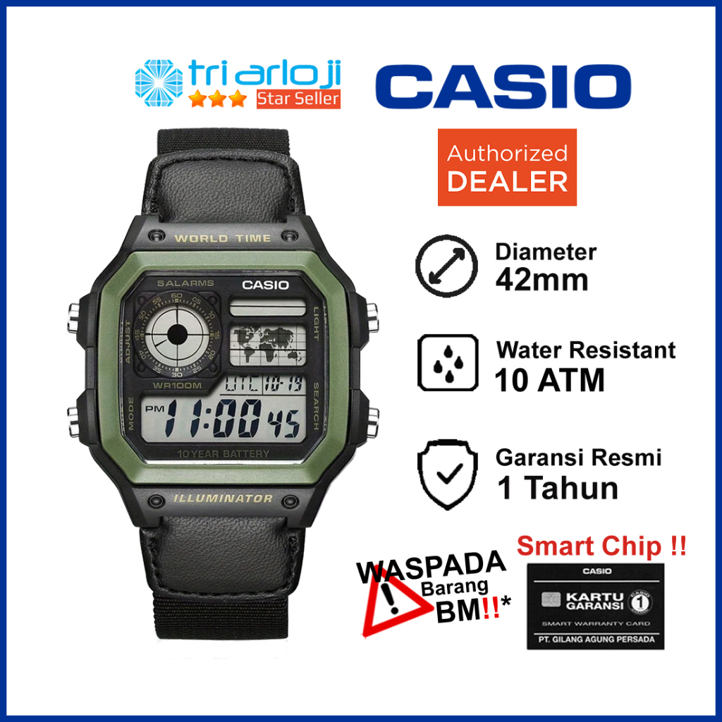 Jual CASIO AE-1200WHB-1BVDF Jam Tangan Pria Digital Kanvas Hitam AE-1200WHB-1B AE1200WHB ...