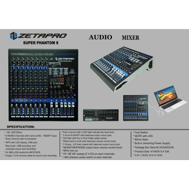 Jual MIXER ZETAPRO SUPER PHANTOM 8 BLUETOOTH USB MP3 ORIGINAL MIXER 8 CHANNEL | Shopee Indonesia