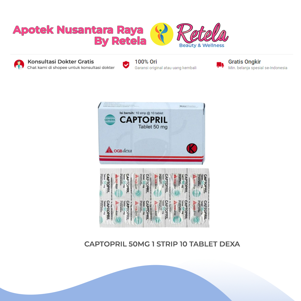 Jual CAPTOPRIL 50MG 1 STRIP 10 TABLET DEXA | Shopee Indonesia