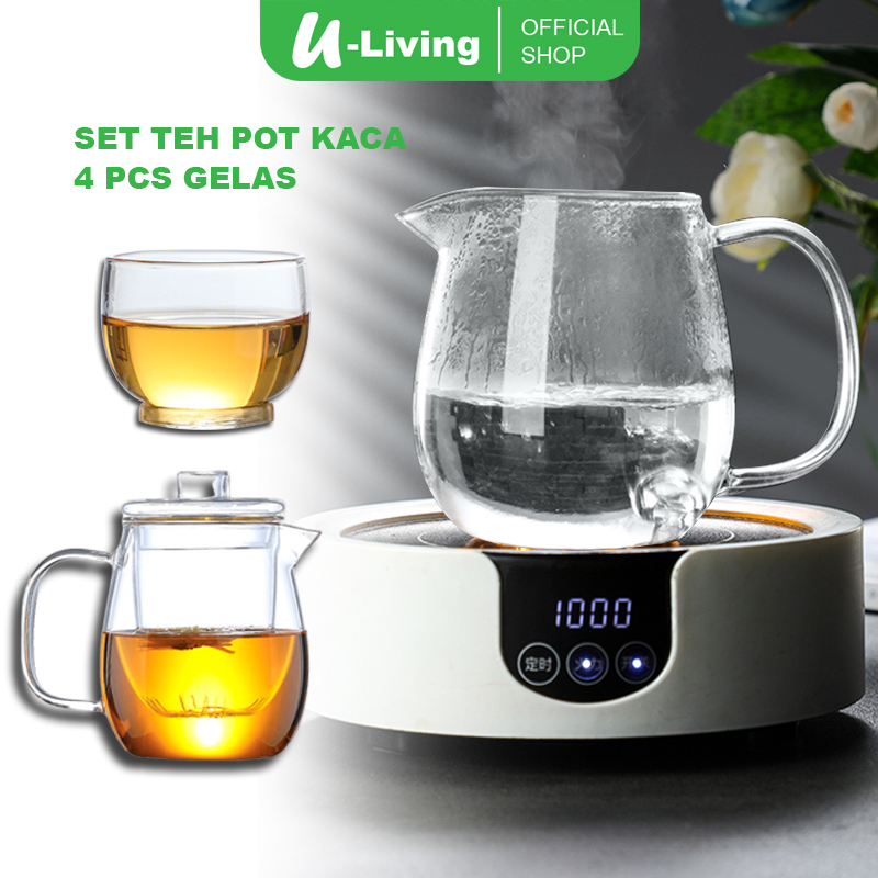 Jual U-Living Set 5 in 1 Tea Pot Saringan Infuser Teh Pot Kaca Tahan ...