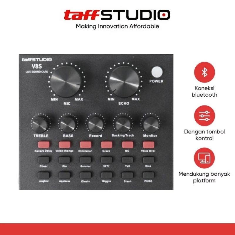 Jual TaffSTUDIO Soundcard V8S V8U Sound Card Effects External Mic ...