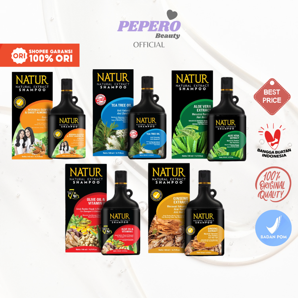 Jual NATUR Hair Natural Extract Shampoo Ginseng | Aloe Vera | Tea Tree Oil | Olive Oil & Vitamin ...
