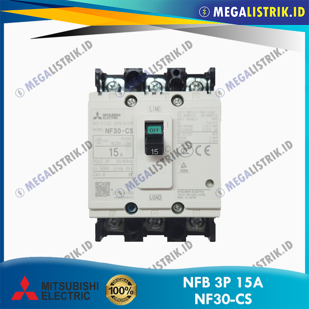 Jual MITSUBISHI NFB 3P 15A NF30-CS / MCCB / NO FUSE BREAKER NF30CS 3 PHASE 15 AMPERE | Shopee ...