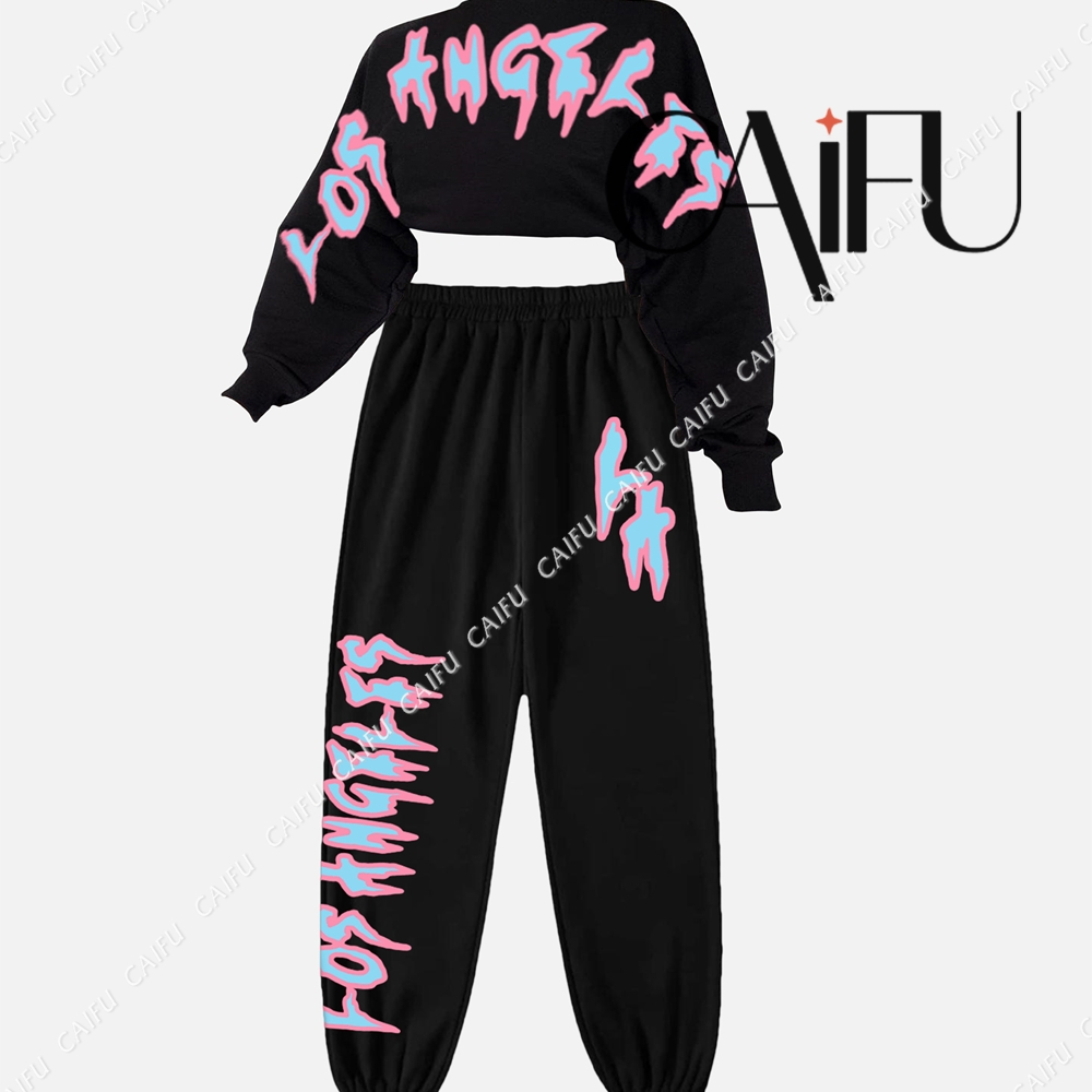 Jual One Set Crop Los Angeles Sweater Crop Jogger Wanita Set Korea 3066