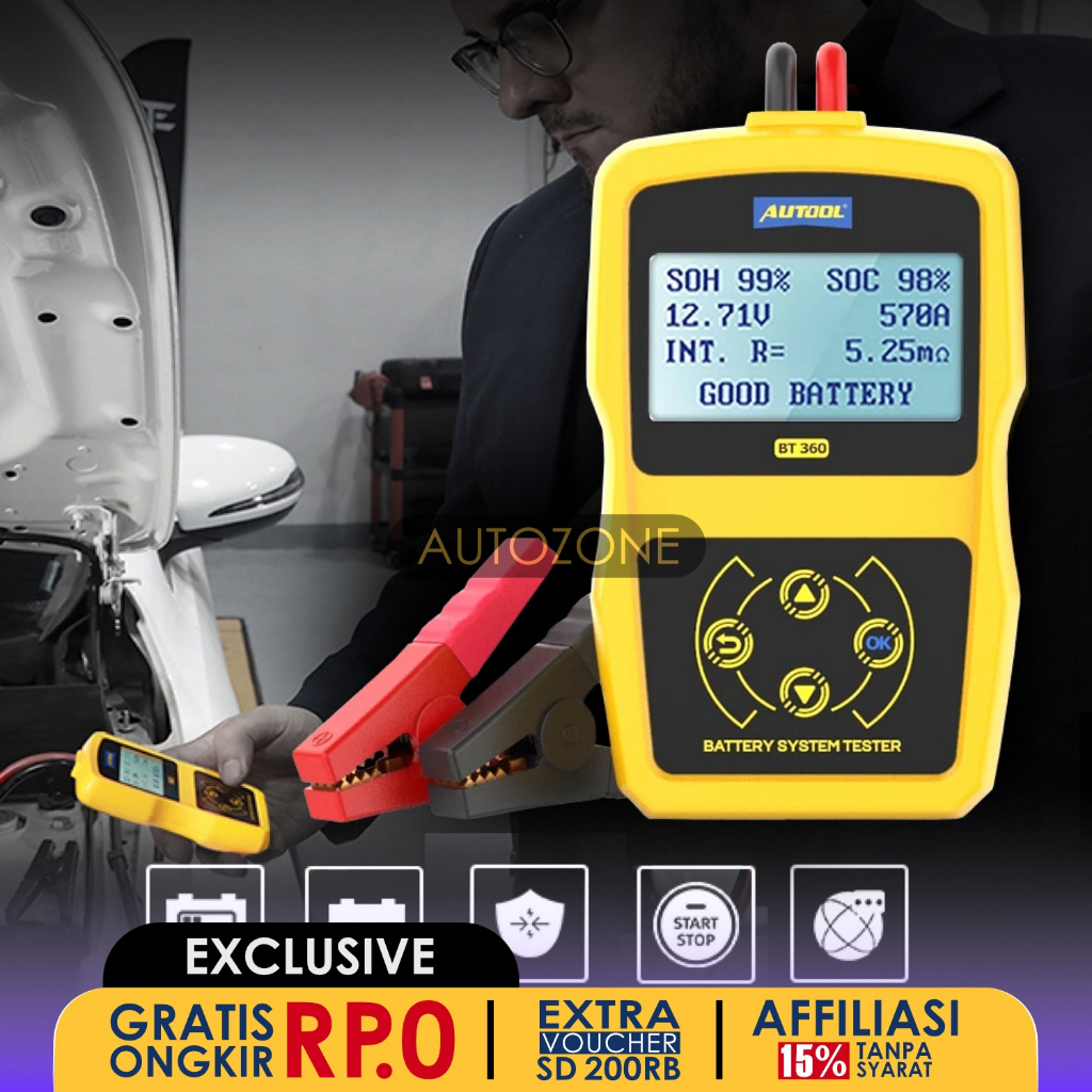 Jual AUTOOL Tester Baterai Aki Mobil Motor 12V 2000CCA - BT360 - Yellow ...